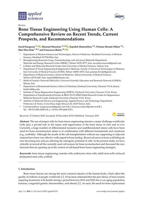Pdf Bone Tissue Engineering Using Human Cells A Comprehensive Review On Recent Trends