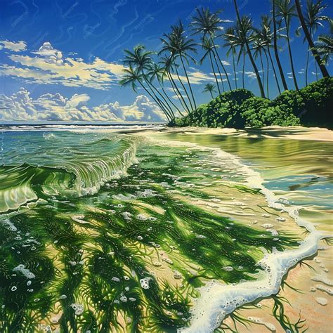 Algae Mats Covering The Sandy Bottom Of A Tropical Beach Lagoon Premium Ai Generated Image