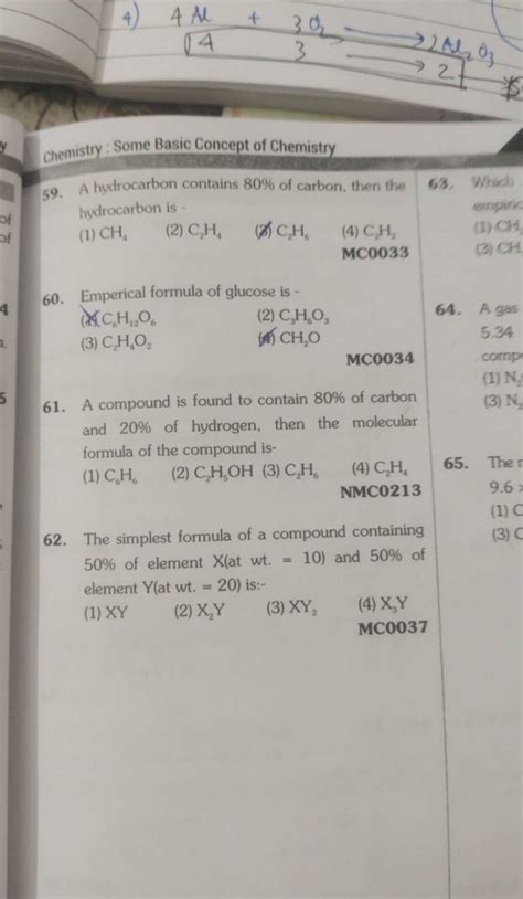 Mcoo33 63 Which 60 Emperical Formula Of Glucose Is X C6 H12 O6
