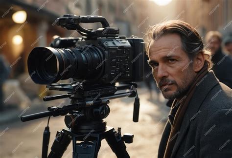 Premium Photo Dedicated Cinematographer Operating A Film Camera On A