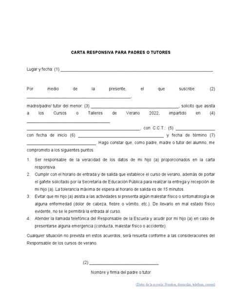 Formato Carta Responsiva Para Padres O Tutores Pdf
