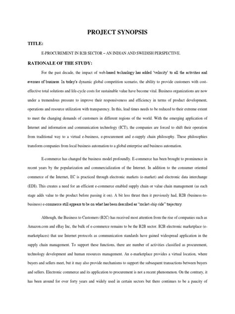Ignou Project Synopsis Pdf E Commerce Procurement