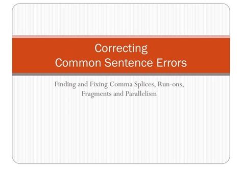 Correcting Common Sentence Errors Ppt
