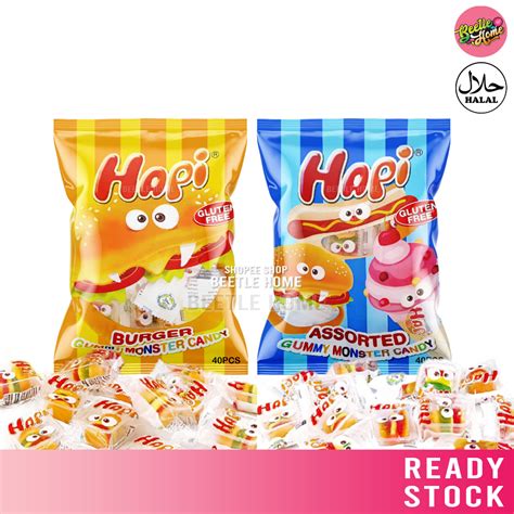 Hapi Burger Gummy Monster Assorted 40pcs Soft Gummy Candy Gula Gula Borong Jajan Party Shopee