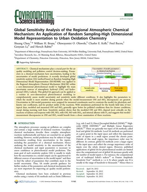 Pdf Global Sensitivity Analysis Of The Regional Atmospheric Chemical