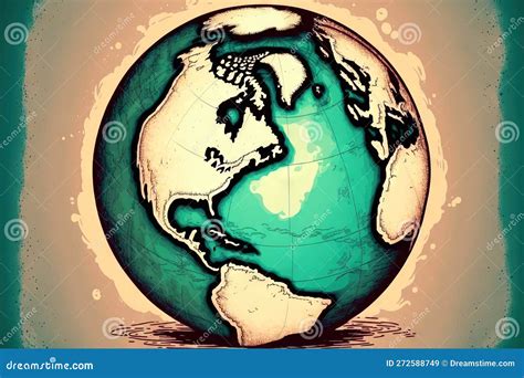 Globe Shaped Earth Global Map Drawing Illustration 272588749