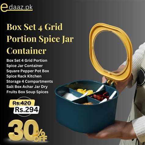 Box Set 4 Grid Portion Spice Jar Container Square Pepper Pot Box Spice