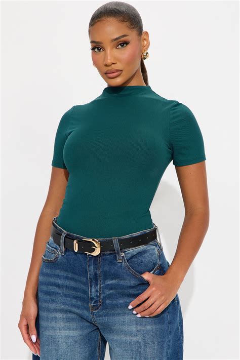 Sadie Short Sleeve Double Lined Bodysuit Hunter Green Fashion Nova