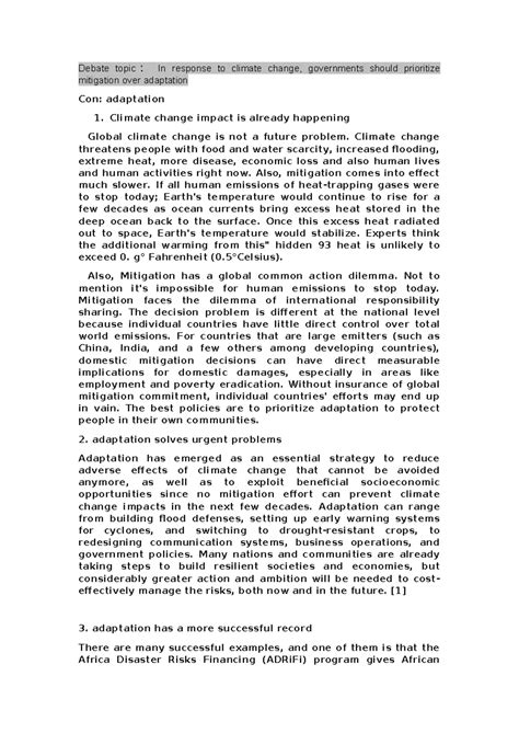 Debate Arguments 1 Dcsdvsdv Debate Topic ： In Response To Climate