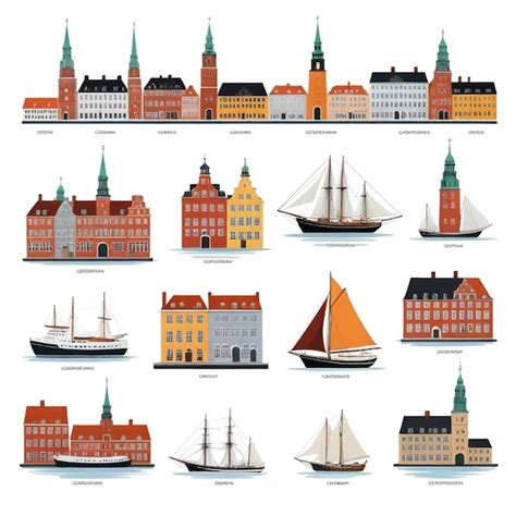 Uma Coleção De Diferentes Tipos De Edifícios Incluindo Um Edifício Com Um Edifício Grande E Um