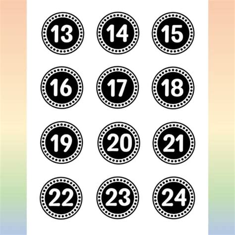 Printable Circle Black And White Number Labels 1 To 36 Editable Number