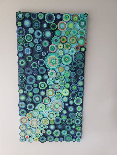 Large Abstract Circles Wall Art Navy And Green Original Circle Wall