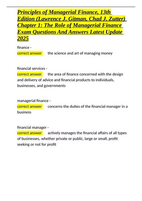 Principles Of Managerial Finance 13th Edition Lawrence J Gitman Chad J Zutter Chapter 1