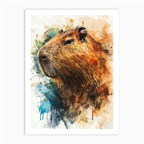 Aesthetic Cute Capybara Watercolor Style 1 Art Print By Cloud Masaki Fy