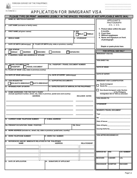 Washington Dc Philippines Immigrant Visa Application Form Embassy
