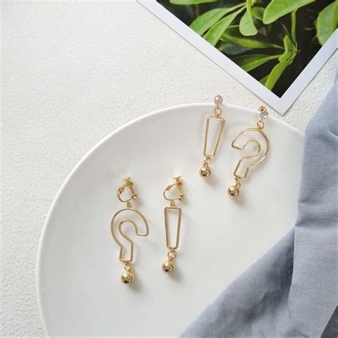 Question And Exclamation Mark Asymmetrical Dangle Earring Gold Earrings