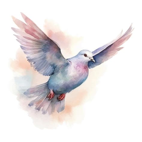 Linda Paloma Volando Caricatura En Estilo Pintura Acuarela Vector Premium