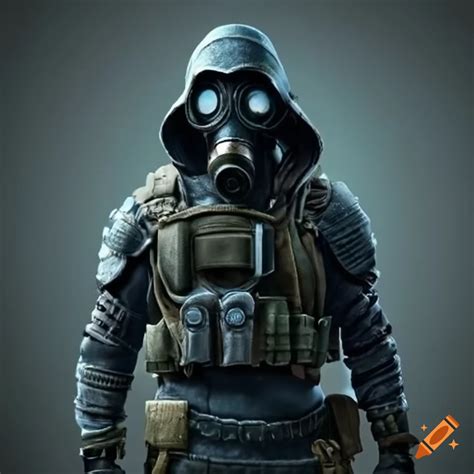 Mercenary Character In Stalker Series Wearing Military Armor And Gas