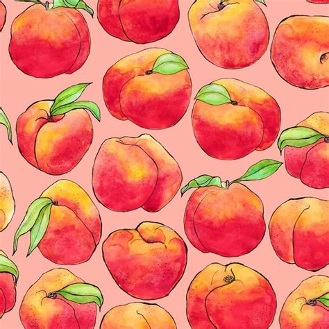 Watercolor Peaches Fabric Wallpaper Design Coral Orange Stonefruit