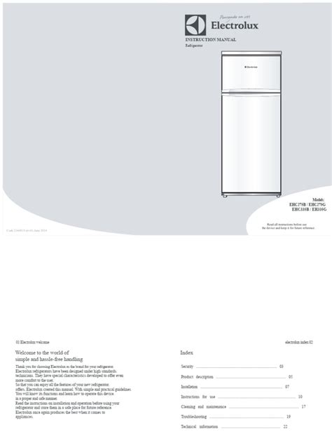 Electrolux Refrigerator Manual Ehc275b Ehc275g Ehc335b Eh335g Pdf