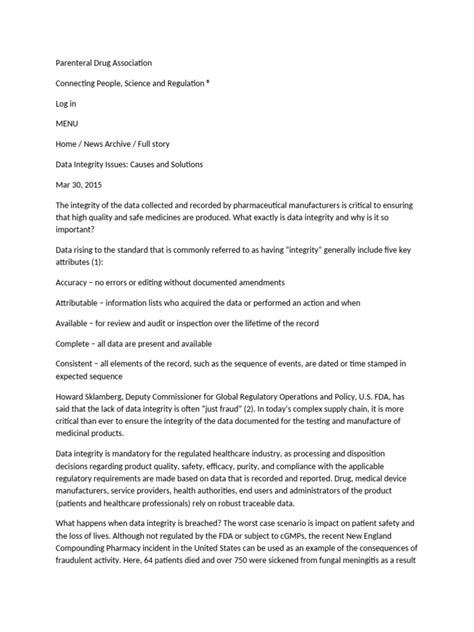 Data Integrity Issues Causes And Solutions Journal 5 Pdf Food And Drug Administration
