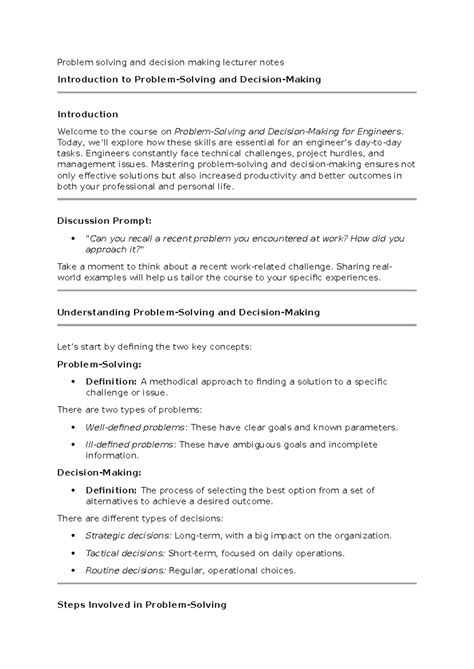 Problem Solving And Decision Making Problem Solving And Decision Making