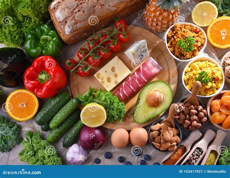 Assorted Food Products On Kitchen Table Stock Image Image Of