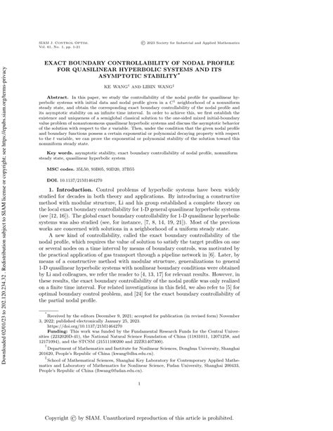 Pdf Exact Boundary Controllability Of Nodal Profile For Quasilinear