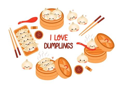 Dumpling And Gyoza Set Vector Drawing Traditional Japanese Dumplings