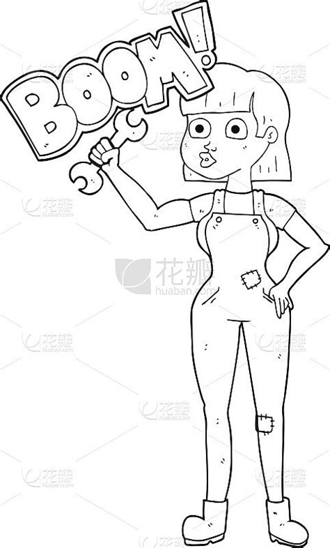 黑白卡通女机械师