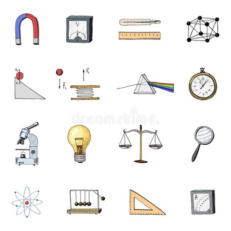 Lightbulb And Prism Crystal Lattice And Scale With Magnifying Glass Engraved Hand Drawn In Old