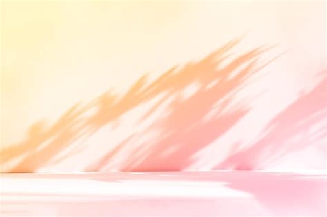 제품 프레젠테이션을 위한 추상 그라데이션 주황색 스튜디오 배경 창과 꽃의 그림자와 야자수가 있는 빈 방 복사 공간이 있는 3d