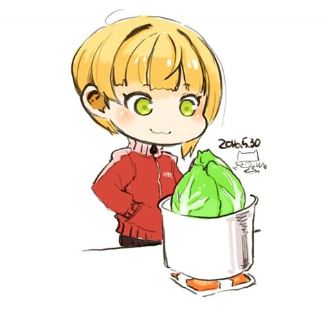 Safebooru 1girl Blonde Hair Blush Chibi Closed Mouth Dated Green Eyes