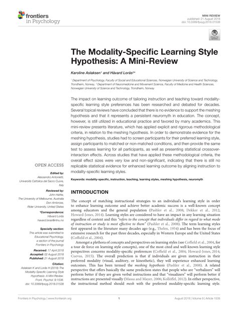 Pdf The Modality Specific Learning Style Hypothesis A Mini Review