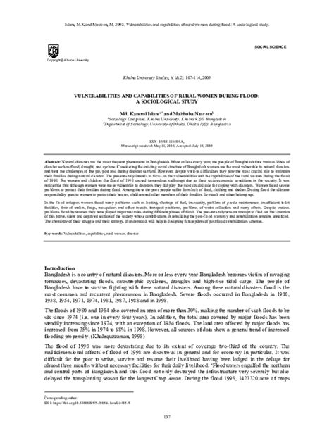 Pdf Vulnerabilities And Capabilities Of Rural Women During Flood A