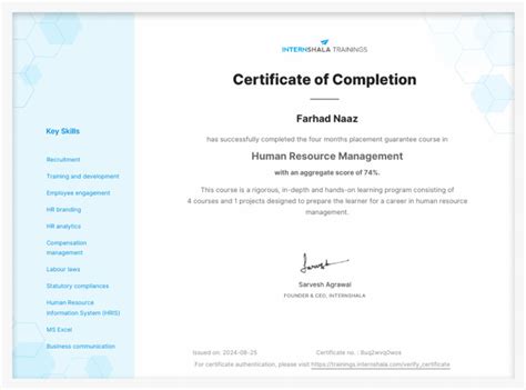 Human Resource Management Certificate Of Completion Pdf Business