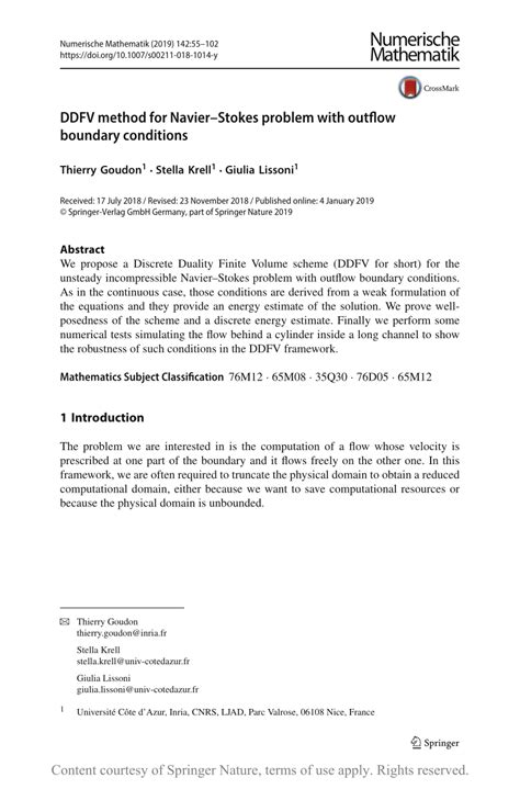 Ddfv Method For Navierstokes Problem With Outflow Boundary Conditions Request Pdf
