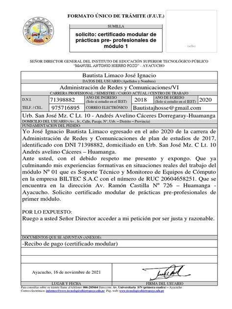 Solicito Certificado Modular Modulo I Bautista Limaco José Ignacio