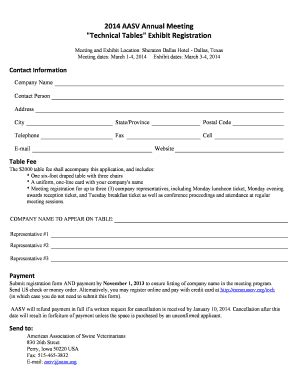 Fillable Online aasv Tech Tables Registration - Mail-in Form - American Association of ... Fax ...