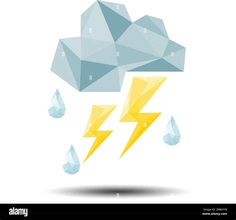 polygon lightning bolt rain and cloud icon on white background stock