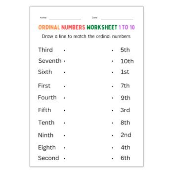 Ordinal Numbers 1 10 Worksheet Educational Resources Picstank
