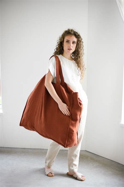 Large Linen Bag Linen Shopping Bag Roomy Linen Shopping Bag In