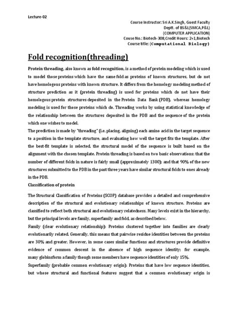 Fold Recognition Threading Lecture 02 Pdf Cell Biology Computational Science