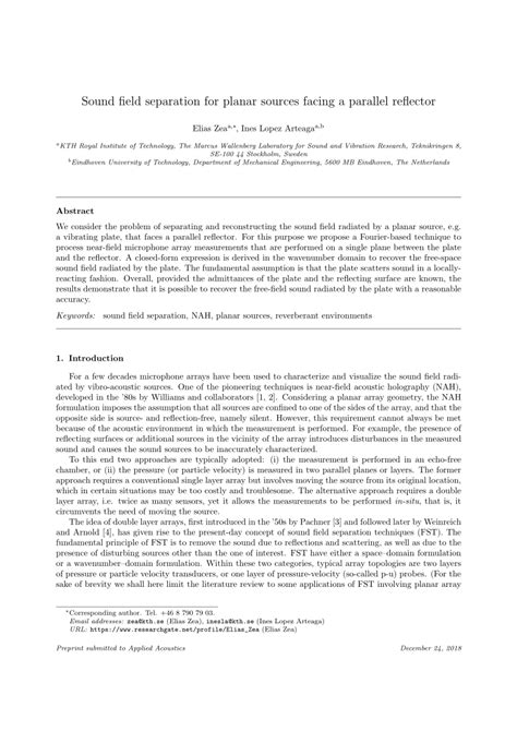 Pdf Sound Field Separation For Planar Sources Facing A Parallel Reflector