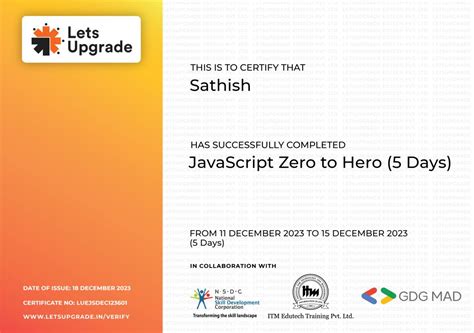 Earned Javascript Zero To Hero Certificate From Letsupgrade
