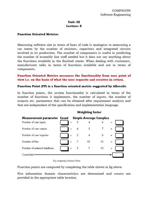 unit iii lecture 6 function oriented metrics function point pdf