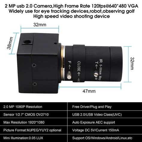ELP Fps USB Camera Mm Varifocal Manual Focus Lens MP P CMOS OV HD Webcam Free