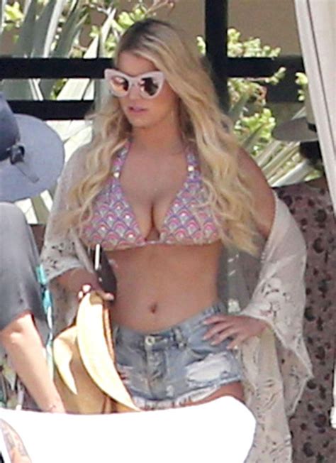 Fueling Boob Job Rumors Jessica Simpson Spills Out Of Her Bikini In Mexico