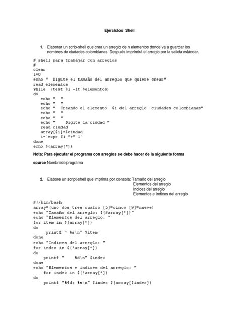 Ejercicios Shell Pdf Estructura De Datos De Matriz Ciencias De La Computación