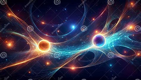 quantum computing showing entangled qubits or particles in space stock illustration